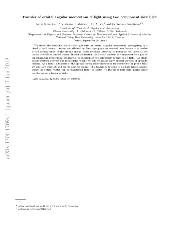 Pdf Transfer Of Orbital Angular Momentum Of Light Using Two Component Slow Light