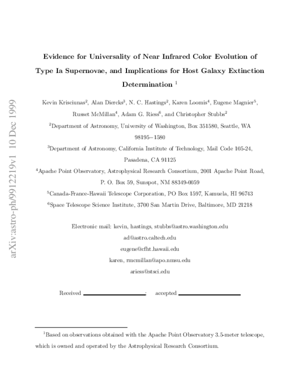 (PDF) Evidence for Universality of Near Infrared Color Evolution of ...