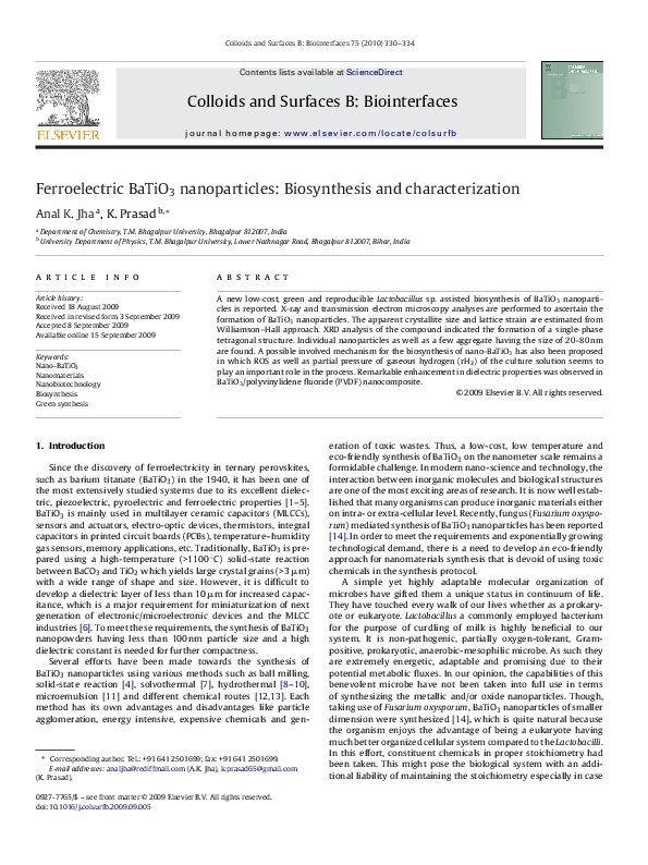 (PDF) Ferroelectric BaTiO3 nanoparticles: Biosynthesis and characterization