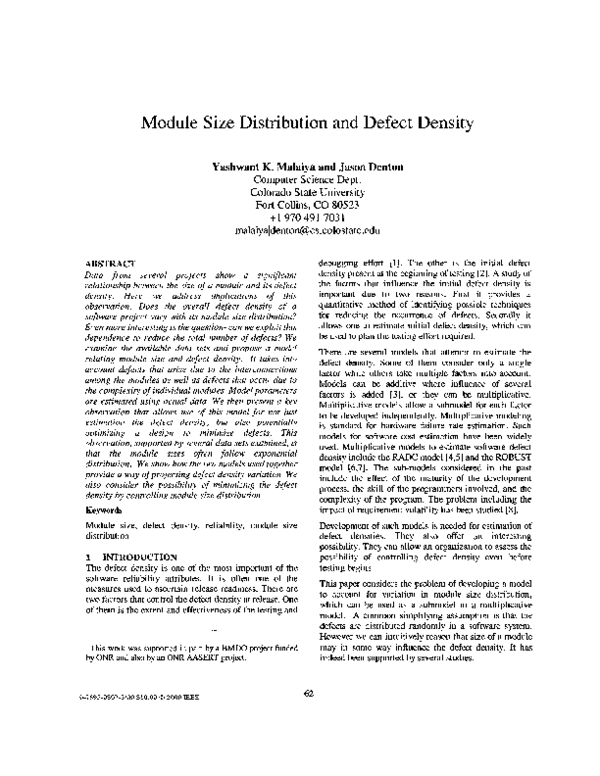 Pdf Module Size Distribution And Defect Density