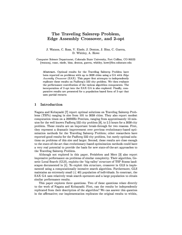 (PDF) The Traveling Salesrep Problem, Edge Assembly Crossover, and 2-opt