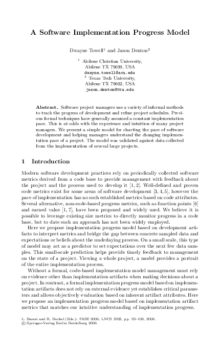 (PDF) A Software Implementation Progress Model