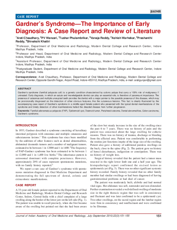 (PDF) Gardner’s Syndrome—The Importance of Early Diagnosis: A Case ...