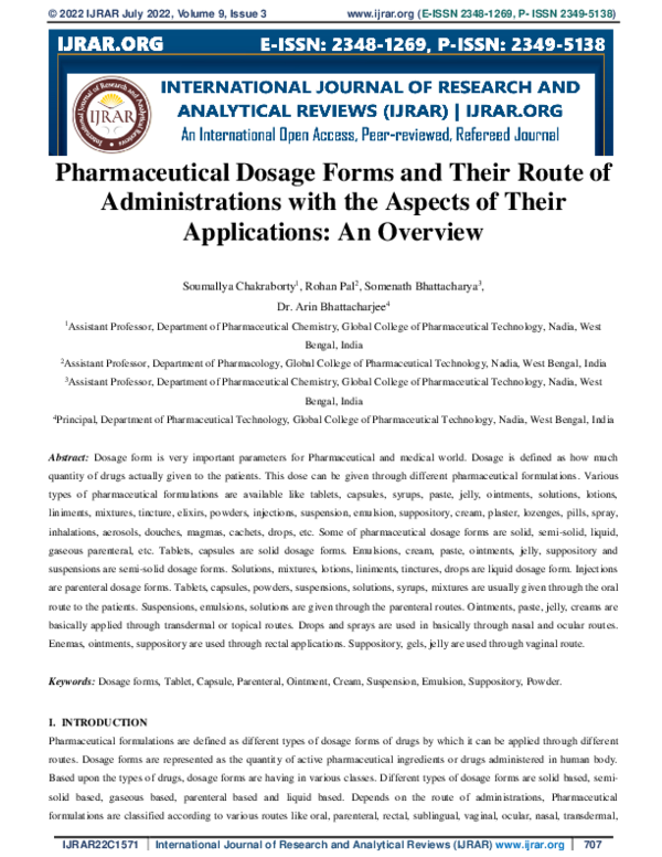 (PDF) Pharmaceutical Dosage Forms and Their Route of Administrations ...