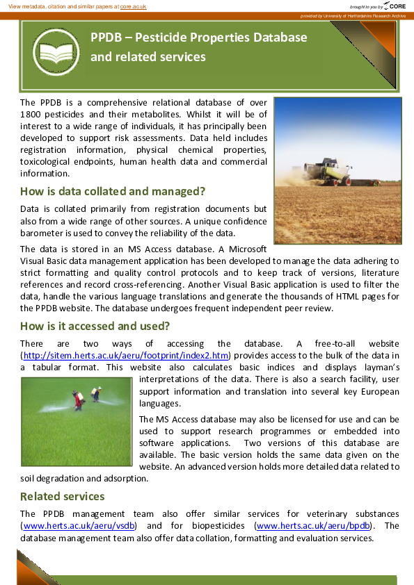 (PDF) Pesticide Properties Database : An overview