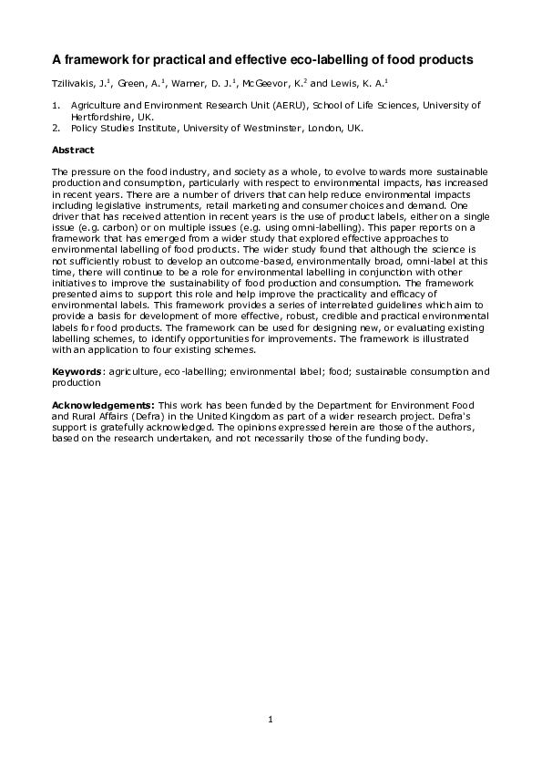 (PDF) A framework for practical and effective eco‐labelling of food ...