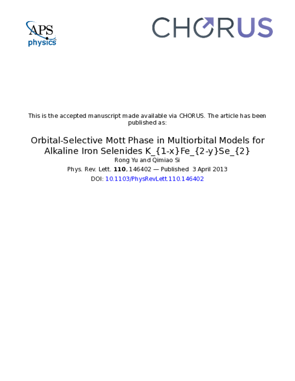 (PDF) Orbital-Selective Mott Phase in Multiorbital Models for Alkaline ...