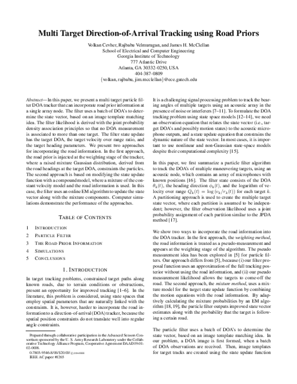 (PDF) Multi Target Direction-of-Arrival Tracking using Road Priors