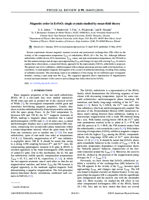 (PDF) Magnetic order in ErFeO3 single crystals studied by mean-field theory