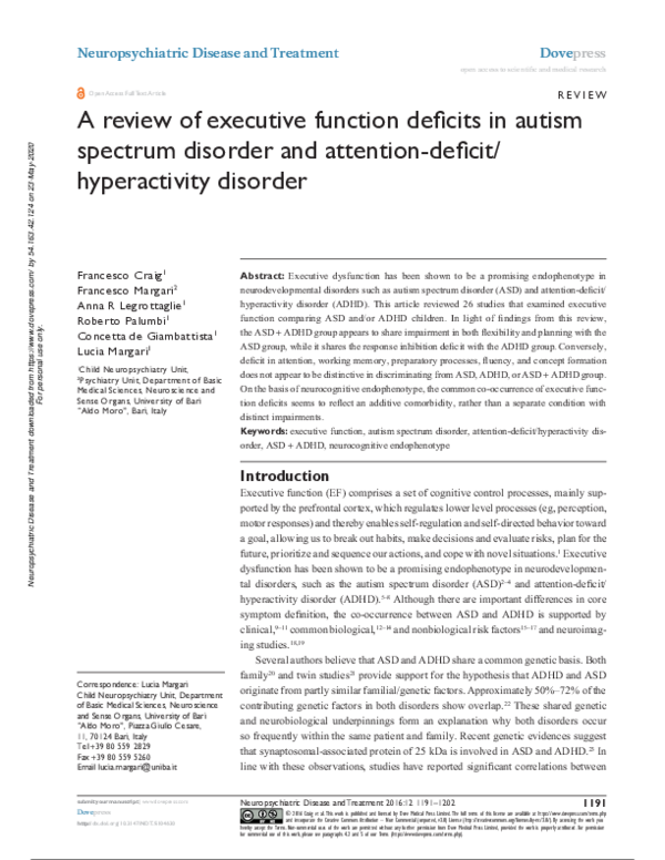 Pdf A Review Of Executive Function Deficits In Autism Spectrum Disorder And Attention Deficit