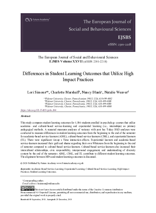 (PDF) Differences in Student Learning Outcomes that Utilize High Impact ...