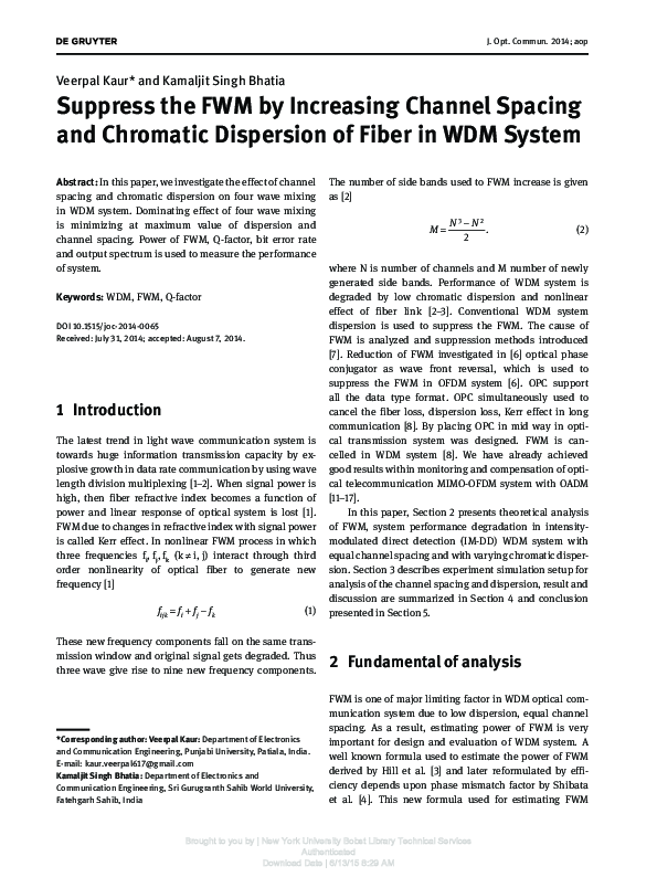 (PDF) Suppress the FWM by Increasing Channel Spacing and Chromatic ...