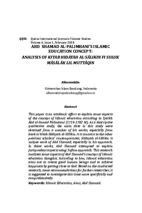 (PDF) Abd Shamad al-Palimbani’s Concept of Islamic Education: Analysis ...