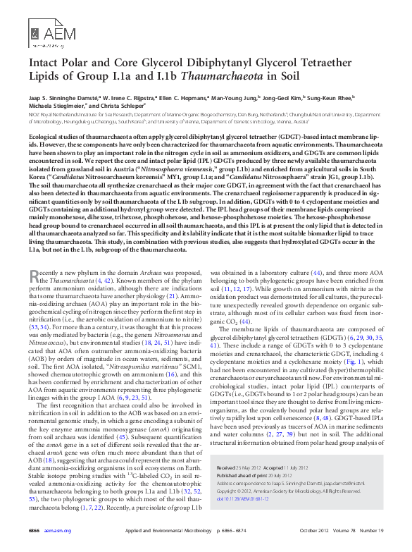 (PDF) Intact Polar and Core Glycerol Dibiphytanyl Glycerol Tetraether ...