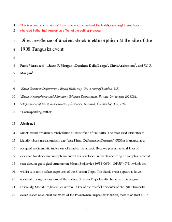 (PDF) Direct evidence of ancient shock metamorphism at the site of the ...
