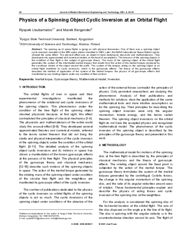 (PDF) Physics of a Spinning Object Cyclic Inversion at an Orbital Flight