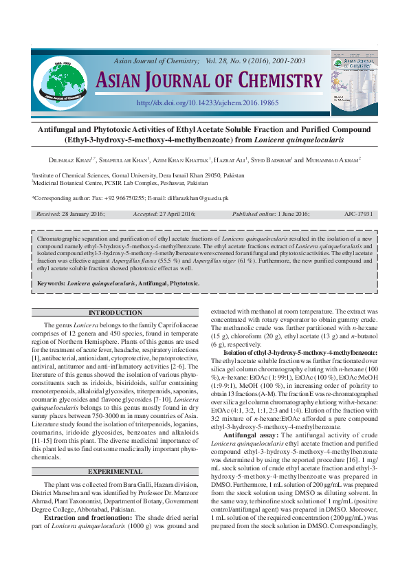 (PDF) Antifungal and Phytotoxic Activities of Ethyl Acetate Soluble Fraction and Purified ...