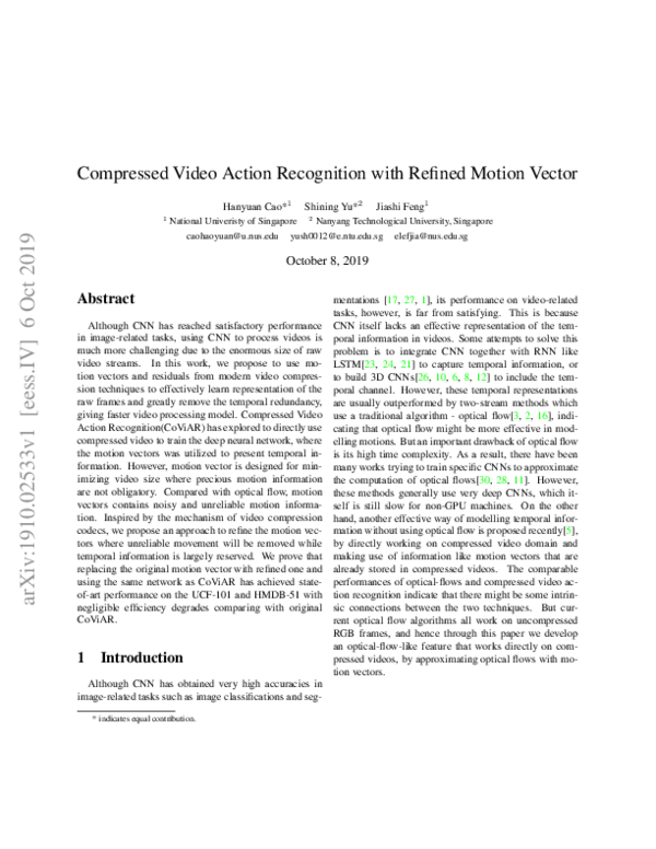 (PDF) Compressed Video Action Recognition with Refined Motion Vector