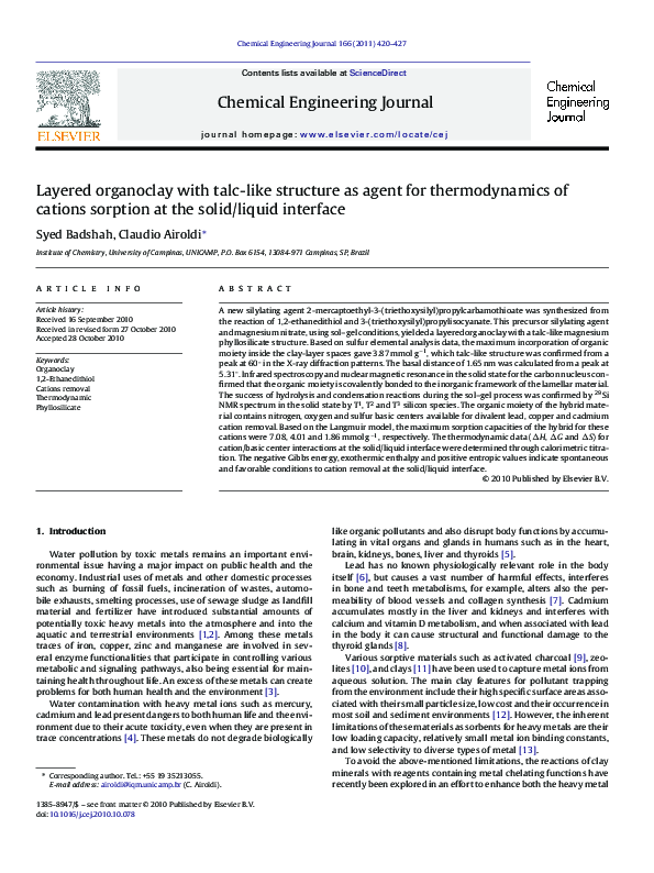 (PDF) Layered organoclay with talc-like structure as agent for thermodynamics of cations ...