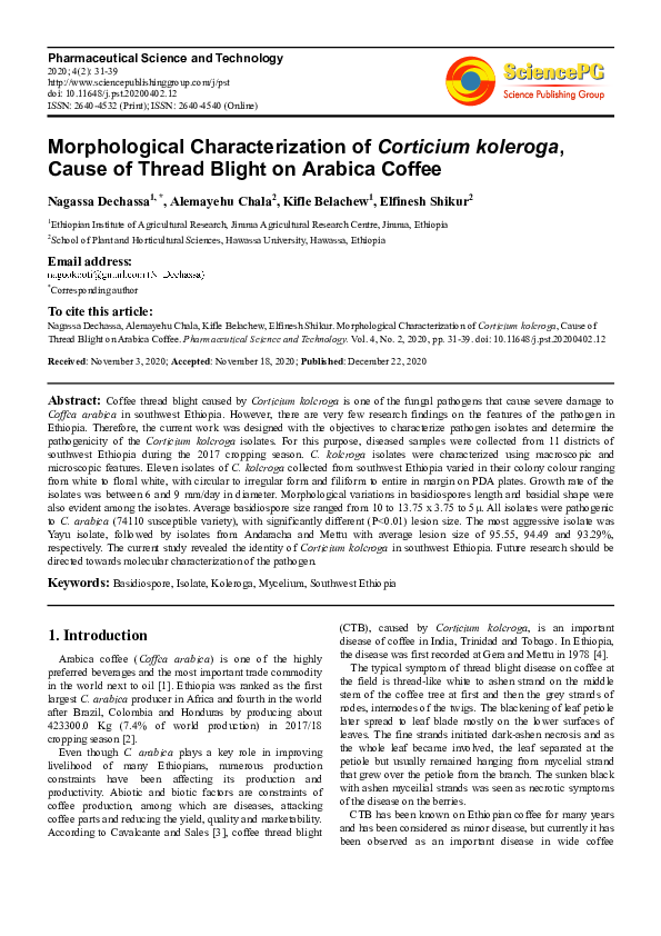 (PDF) Morphological Characterization of Corticium koleroga, Cause of ...