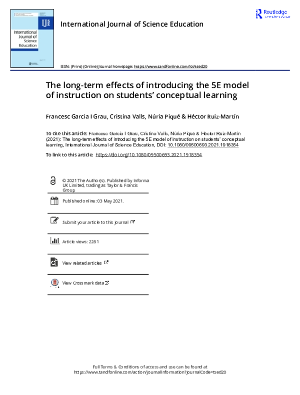 (PDF) The long-term effects of introducing the 5E model of instruction on students’ conceptual ...