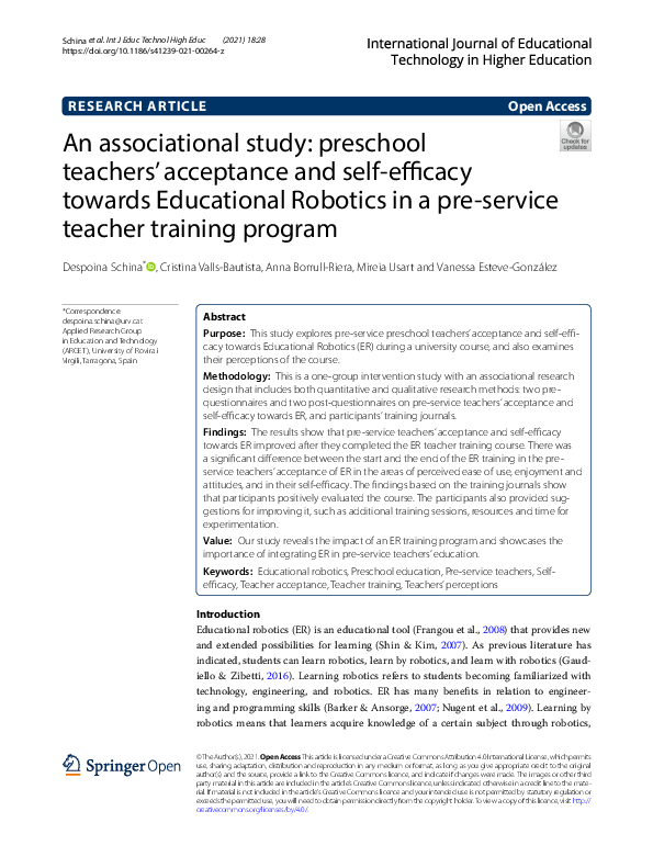 (PDF) Preschool Teachers’ Acceptance of Robotics