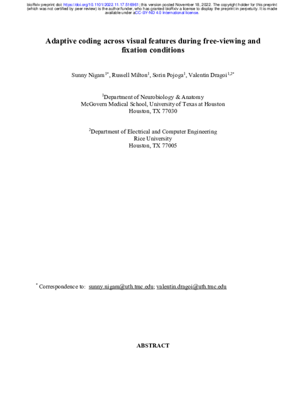 (PDF) Adaptive coding across visual features during free-viewing and fixation conditions