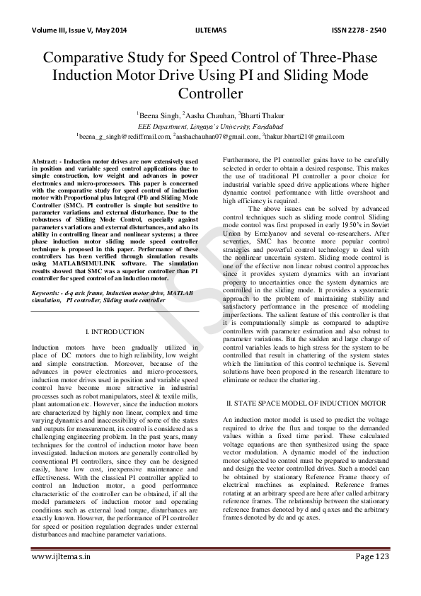 (PDF) Comparative Study for Speed Control of Three-Phase Induction Motor Drive Using PI and ...