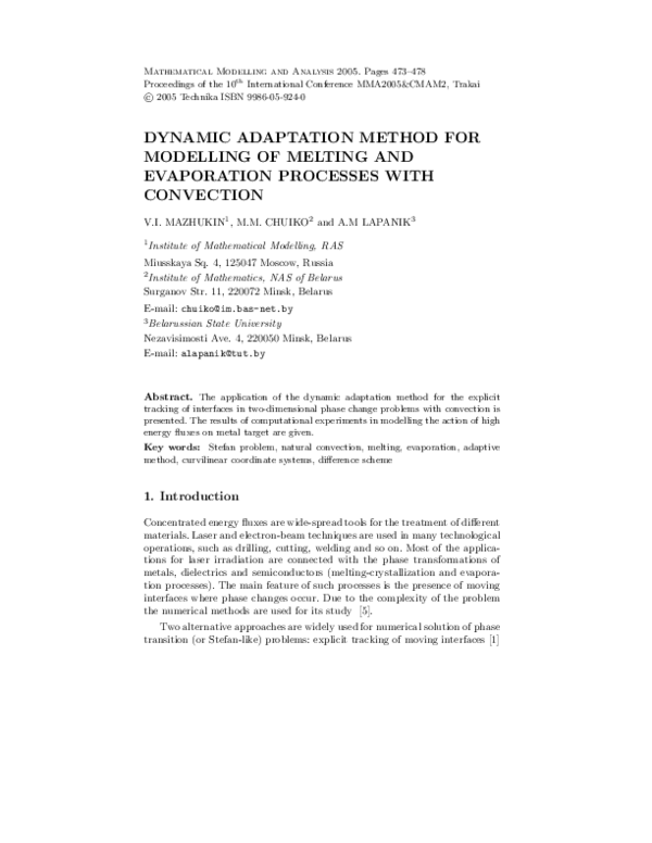 (PDF) Dynamic Adaptation Method for Modelling of Melting and Evaporation Processes with ...