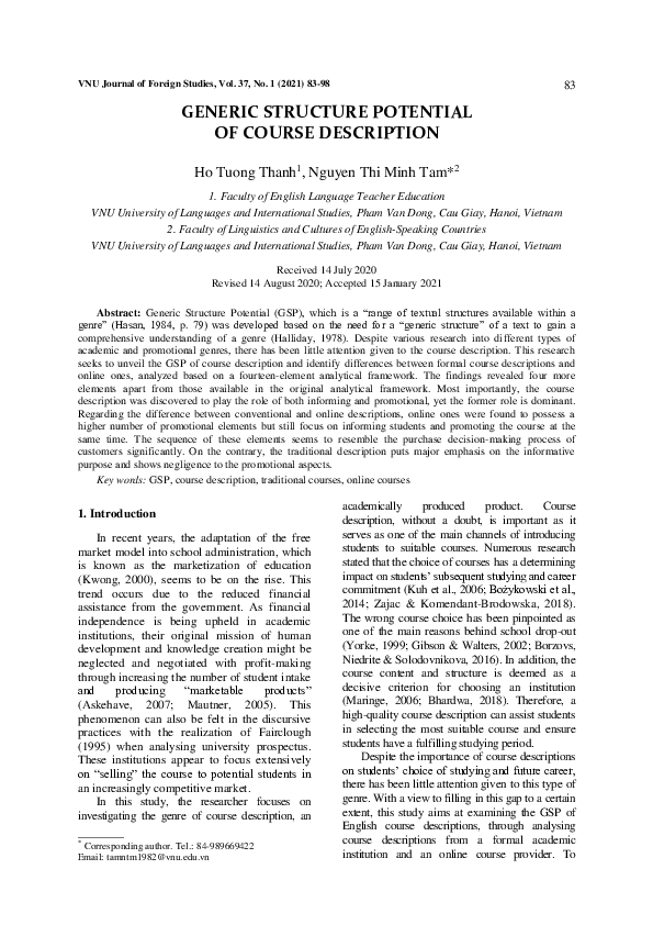 (PDF) Generic Structure Potential of Course Description