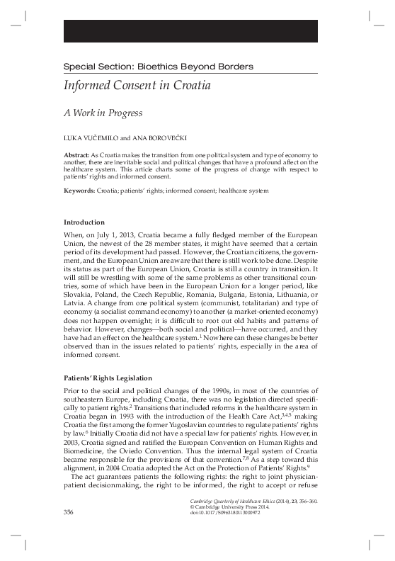 (PDF) Informed consent in Croatia. A work in progress