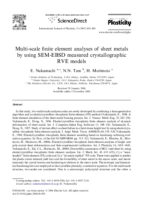 Pdf Multi Scale Finite Element Analyses Of Sheet Metals By Using Sem Ebsd Measured