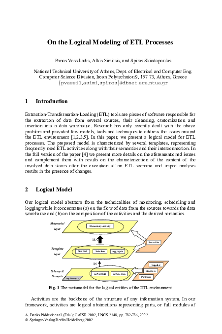 (PDF) On the Logical Modeling of ETL Processes