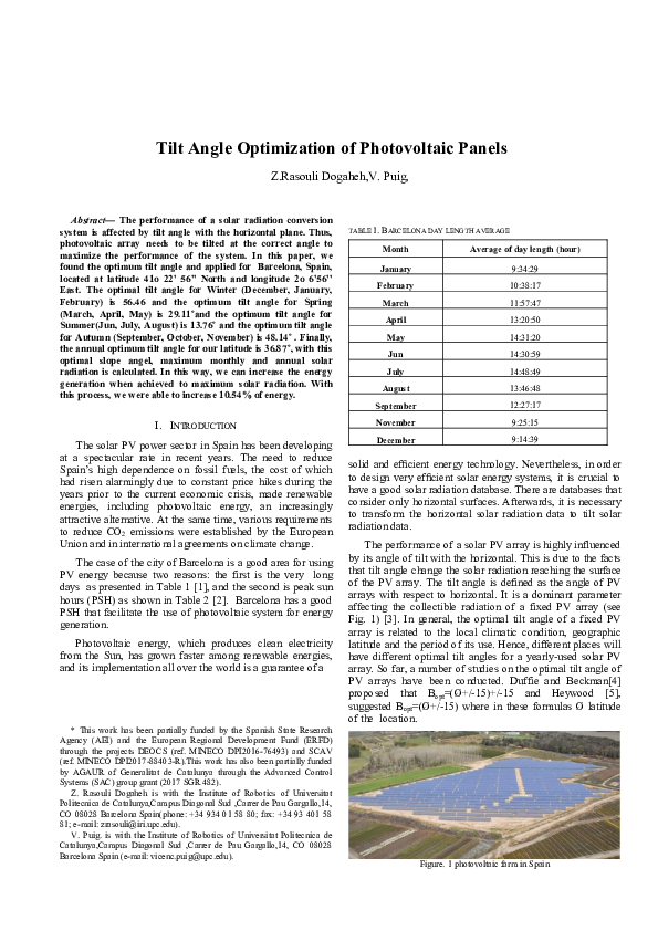 (PDF) Tilt Angle Optimization of Photovoltaic Panels