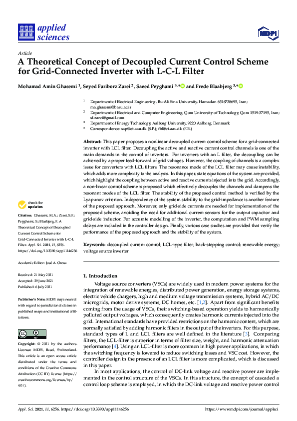 Pdf A Theoretical Concept Of Decoupled Current Control Scheme For Grid Connected Inverter With