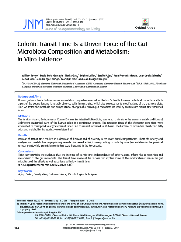 (PDF) Colonic Transit Time Is a Driven Force of the Gut Microbiota ...