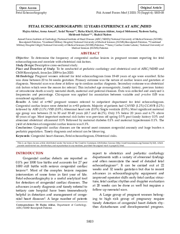 (PDF) Fetal Echocardiography: 12 Years Experience at Afic /Nihd