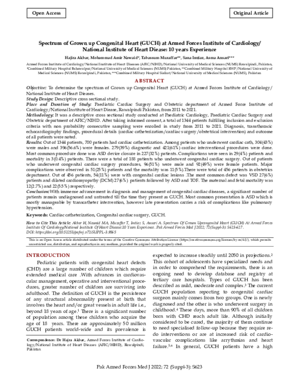 (PDF) Spectrum of Grown up Congenital Heart (GUCH) at Armed Forces ...