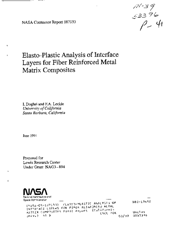 Pdf Elasto Plastic Analysis Of Interface Layers For Fiber Reinforced
