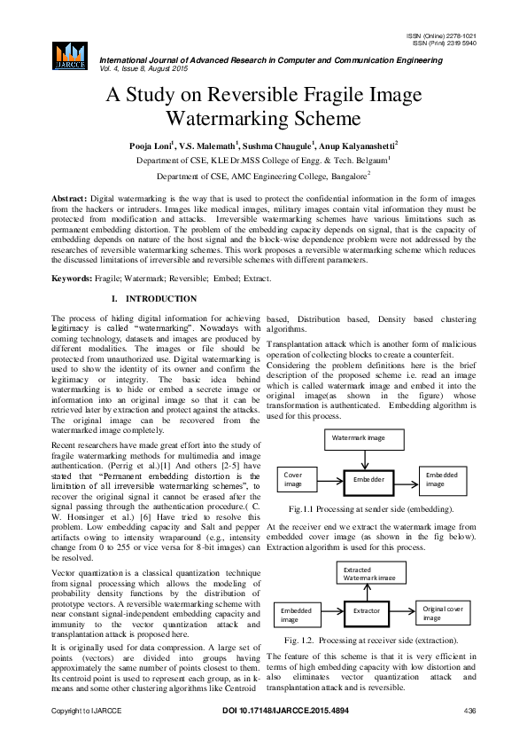 (PDF) A Study on Reversible Fragile Image Watermarking Scheme