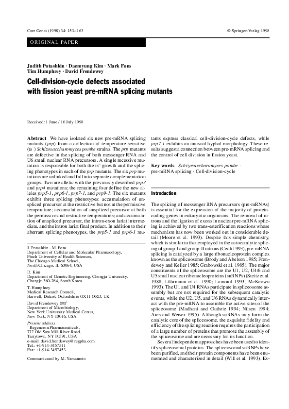 (PDF) Cell-division-cycle defects associated with fission yeast pre ...