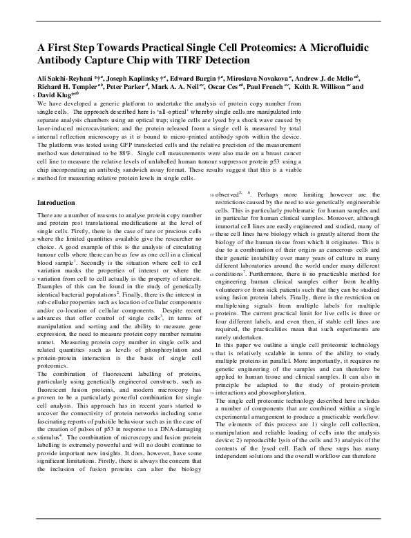(PDF) Single Cell Proteomics via Optical Chip