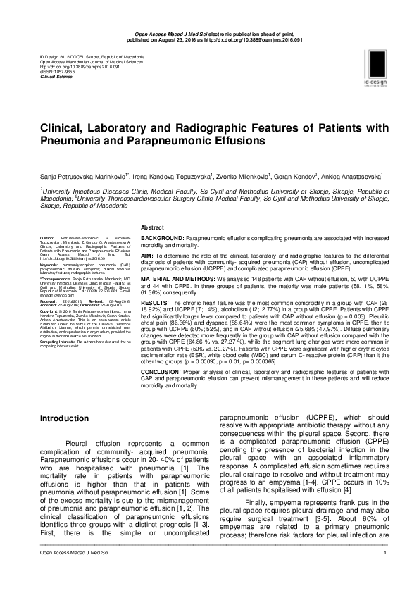 (PDF) Clinical, Laboratory and Radiographic Features of Patients with ...