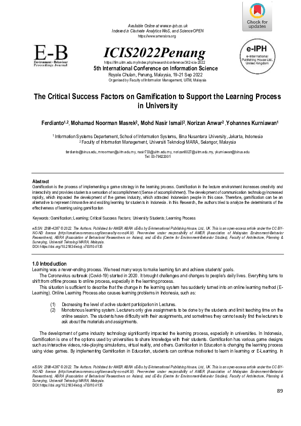 (PDF) Critical Success Factors on Gamification to Support the Learning Process in University