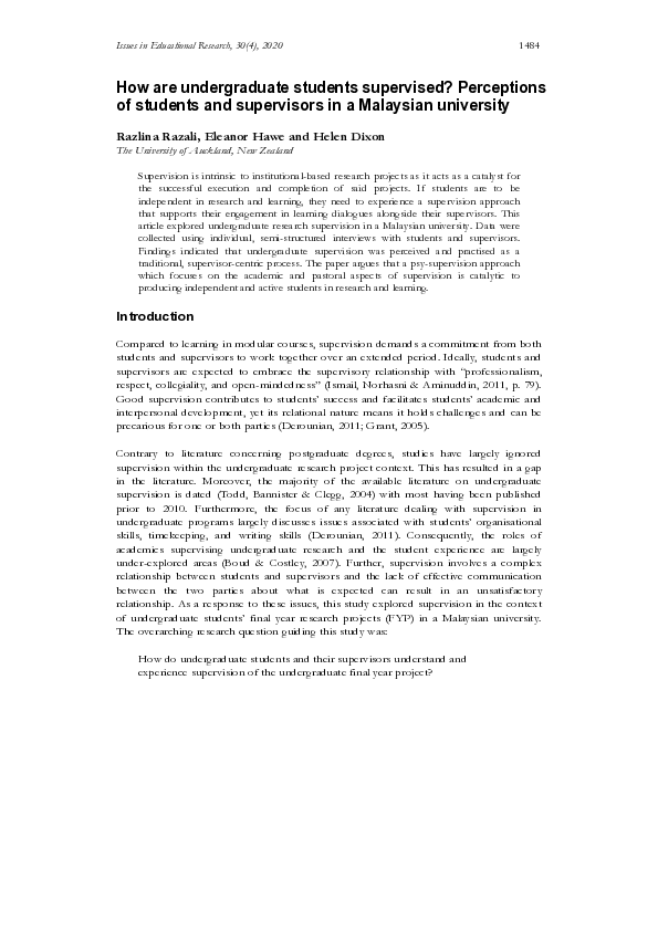 (PDF) Supervision of Undergraduate Research in a Malaysian University ...