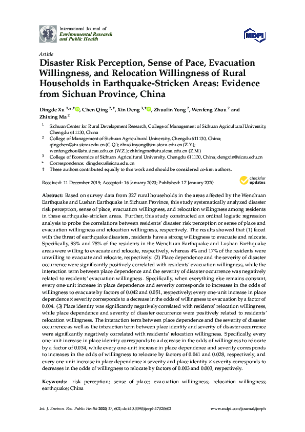 (PDF) Disaster Risk Perception, Sense of Pace, Evacuation Willingness ...