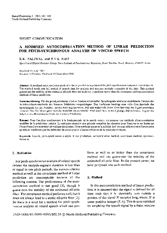 (PDF) A modified autocorrelation method of linear prediction for pitch-synchronous analysis of ...