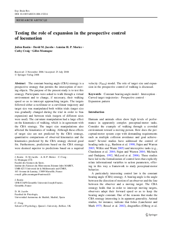 (PDF) Testing the role of expansion in the prospective control of ...