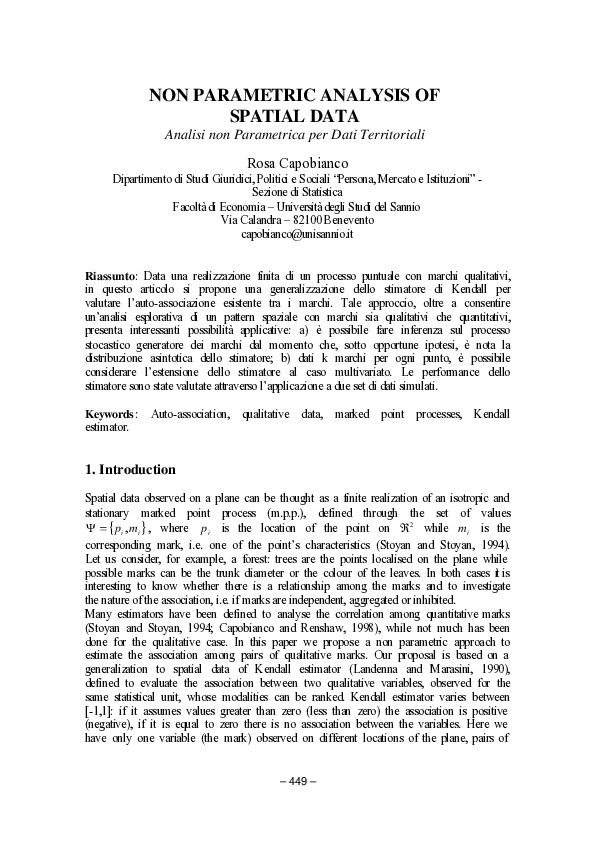 (PDF) Non Parametric Analysis of Spatial Data