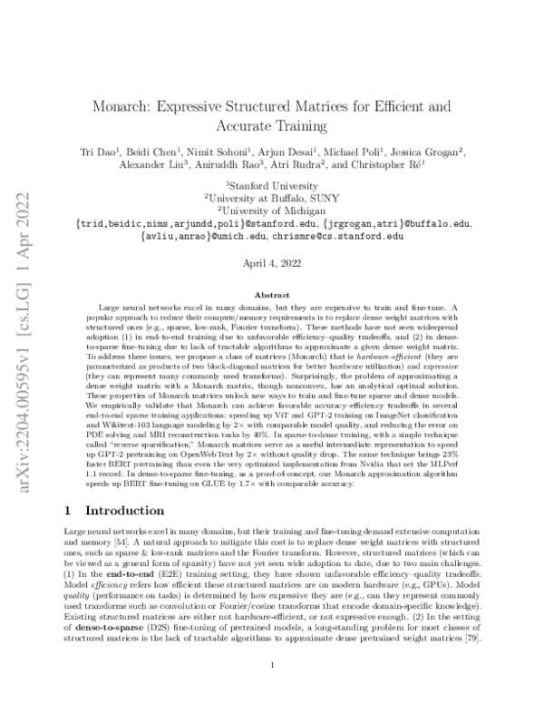 (PDF) Monarch: Expressive Structured Matrices for Efficient and Accurate Training